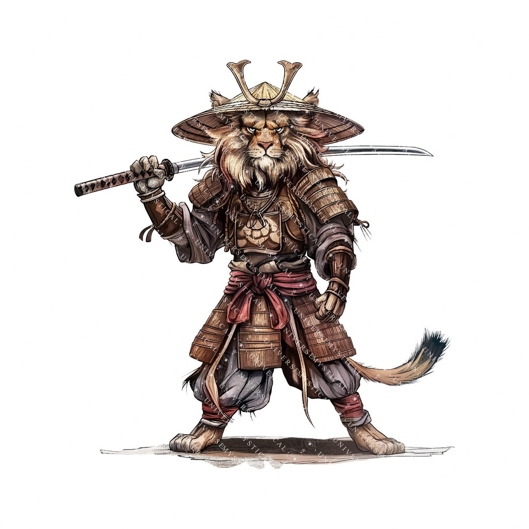 Lion Clipart, Lion Samurai With a Sword, 300 DPI, Transparent ...