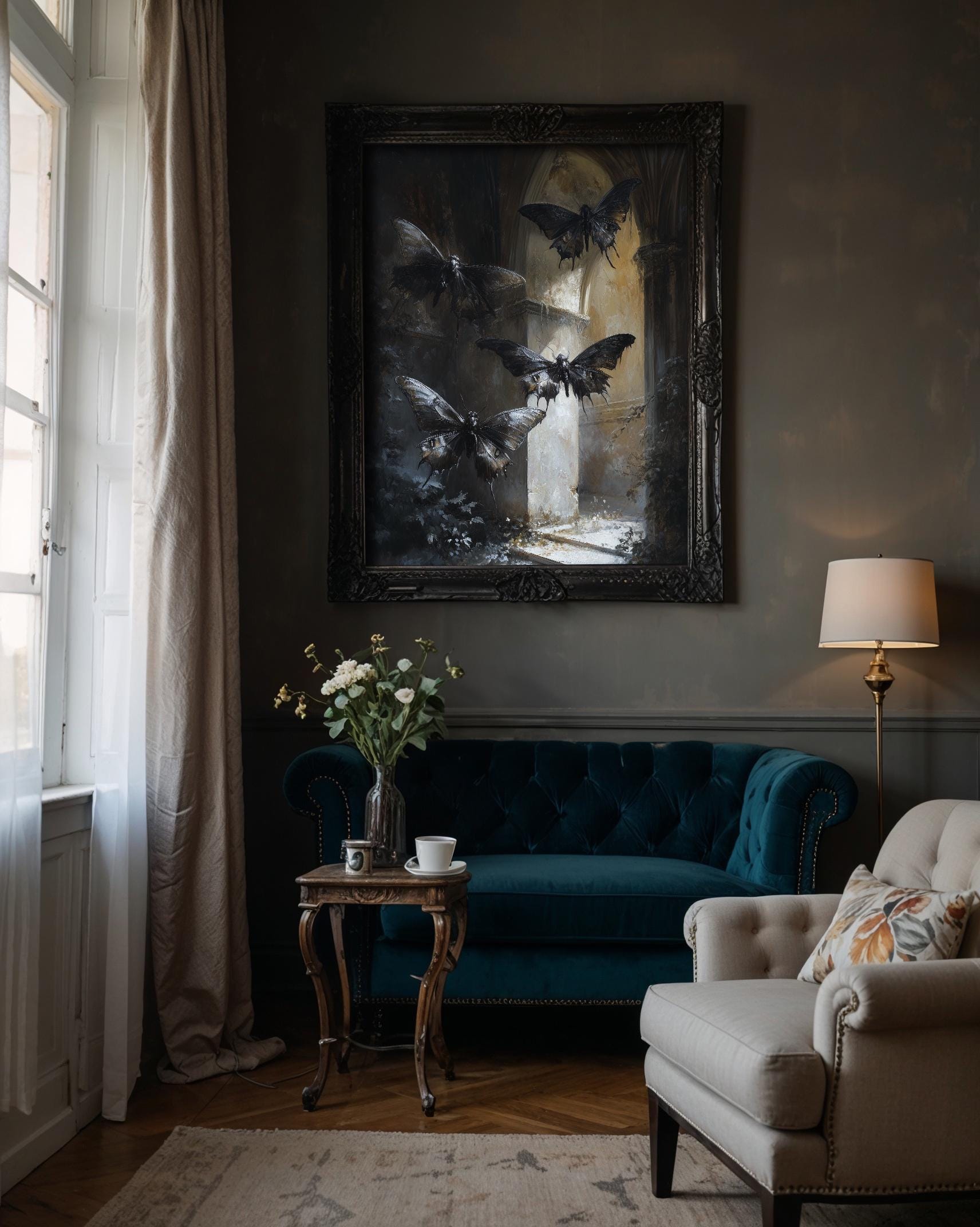 Gothic Cluster of Moths Oil Painting Print, Printable Vintage Dark ...