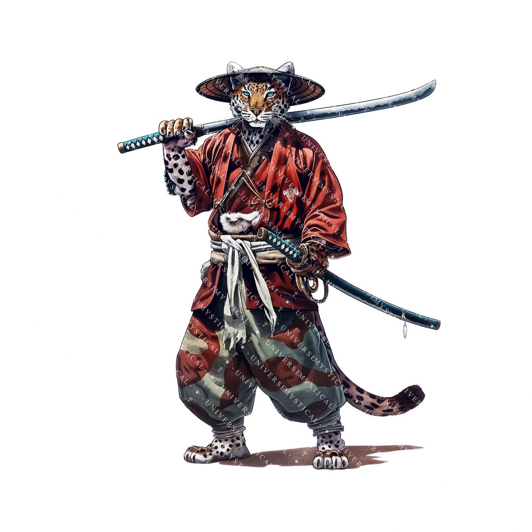 Leopard Clipart, Leopard Samurai With a Sword, 300 DPI, Transparent ...