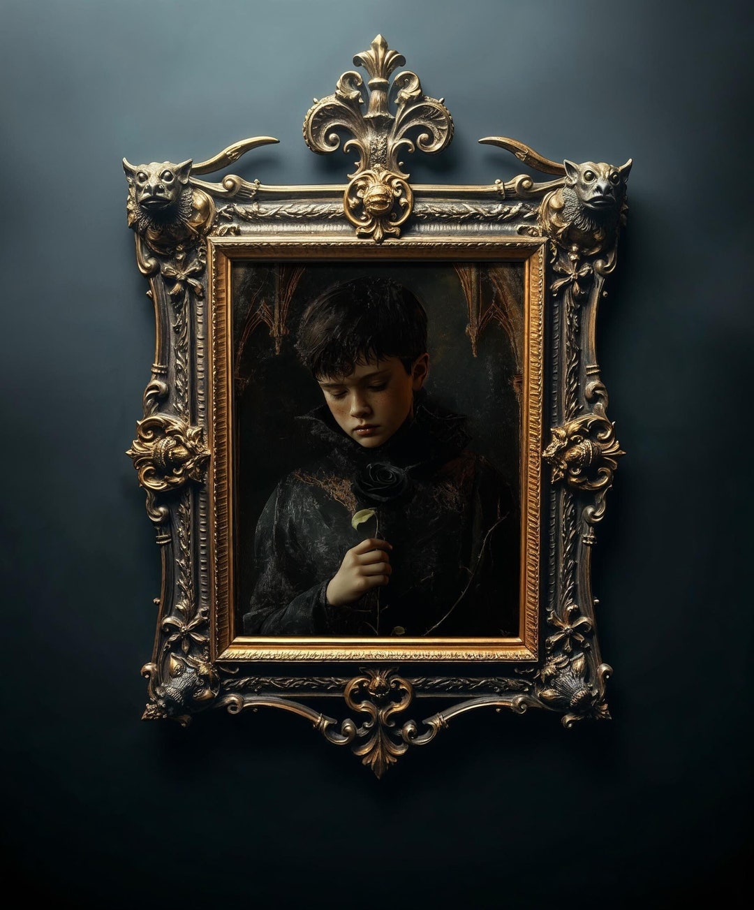 Gothic Boy With a Black Rose Oil Painting Print, Printable Vintage Dark ...