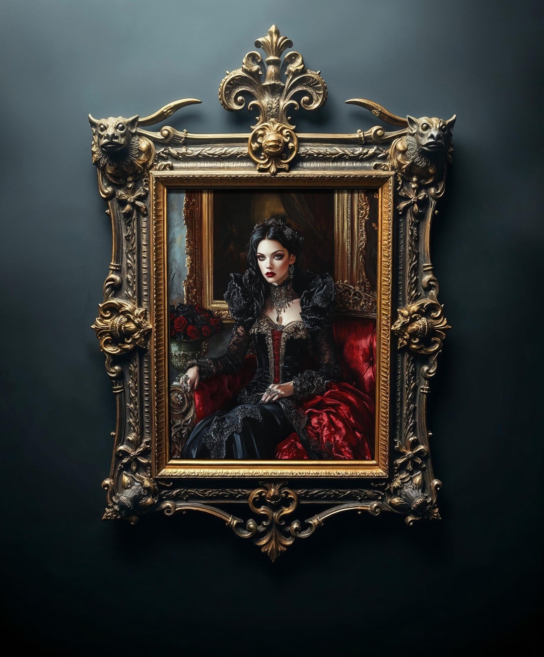 Gothic Regal Vampire Countess Seated on A Velvet Chair Oil Painting ...