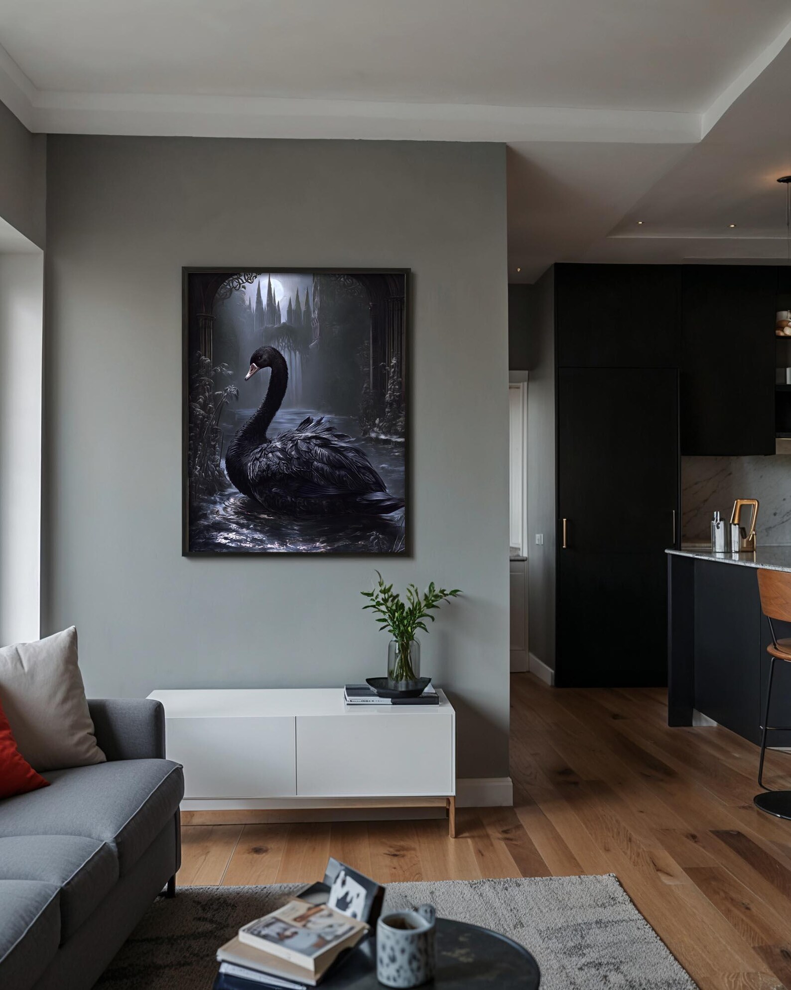 Gothic Black Swan Oil Painting Print, Printable Vintage Dark Romance ...