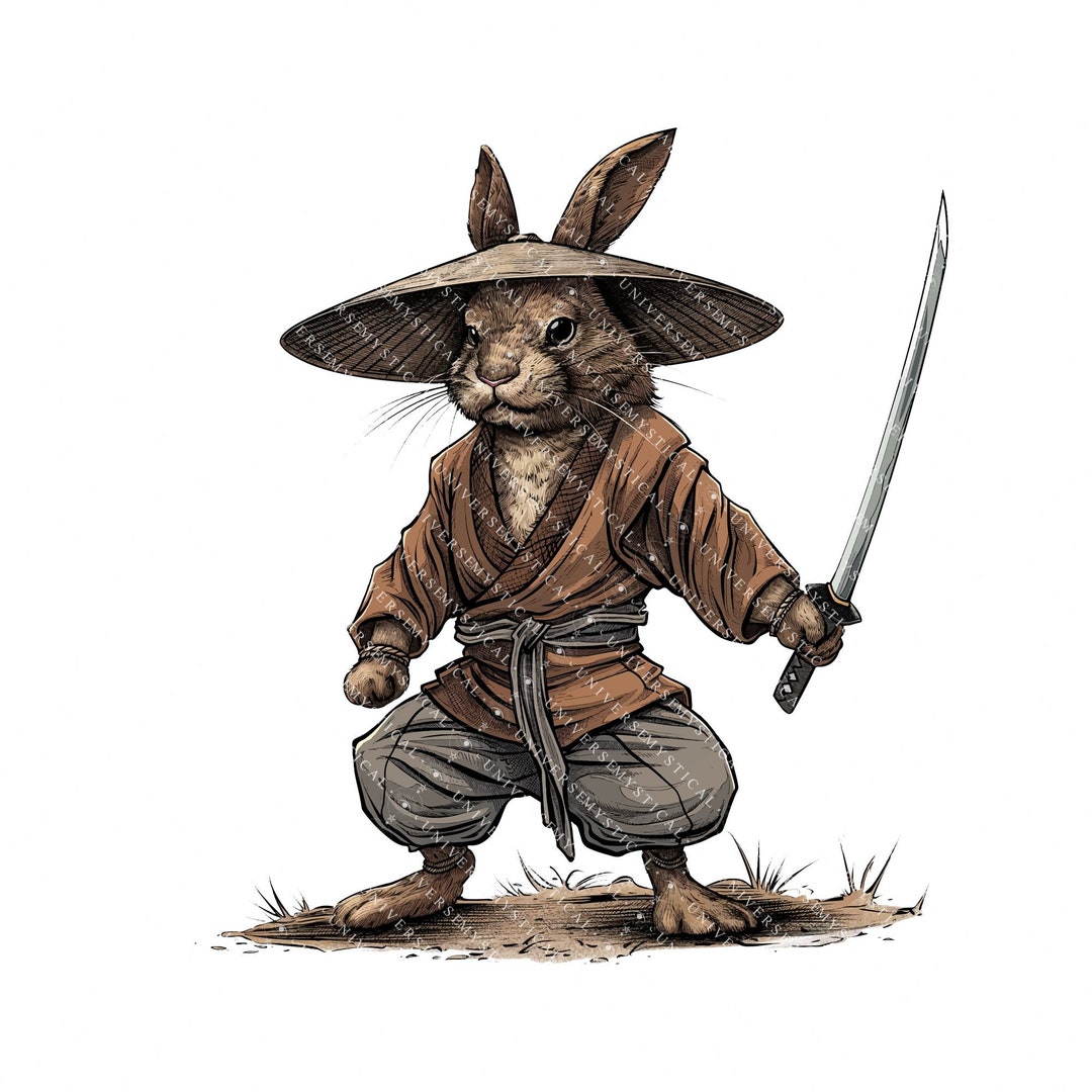 Rabbit Clipart, Rabbit Samurai With a Sword, 300 DPI, Transparent ...