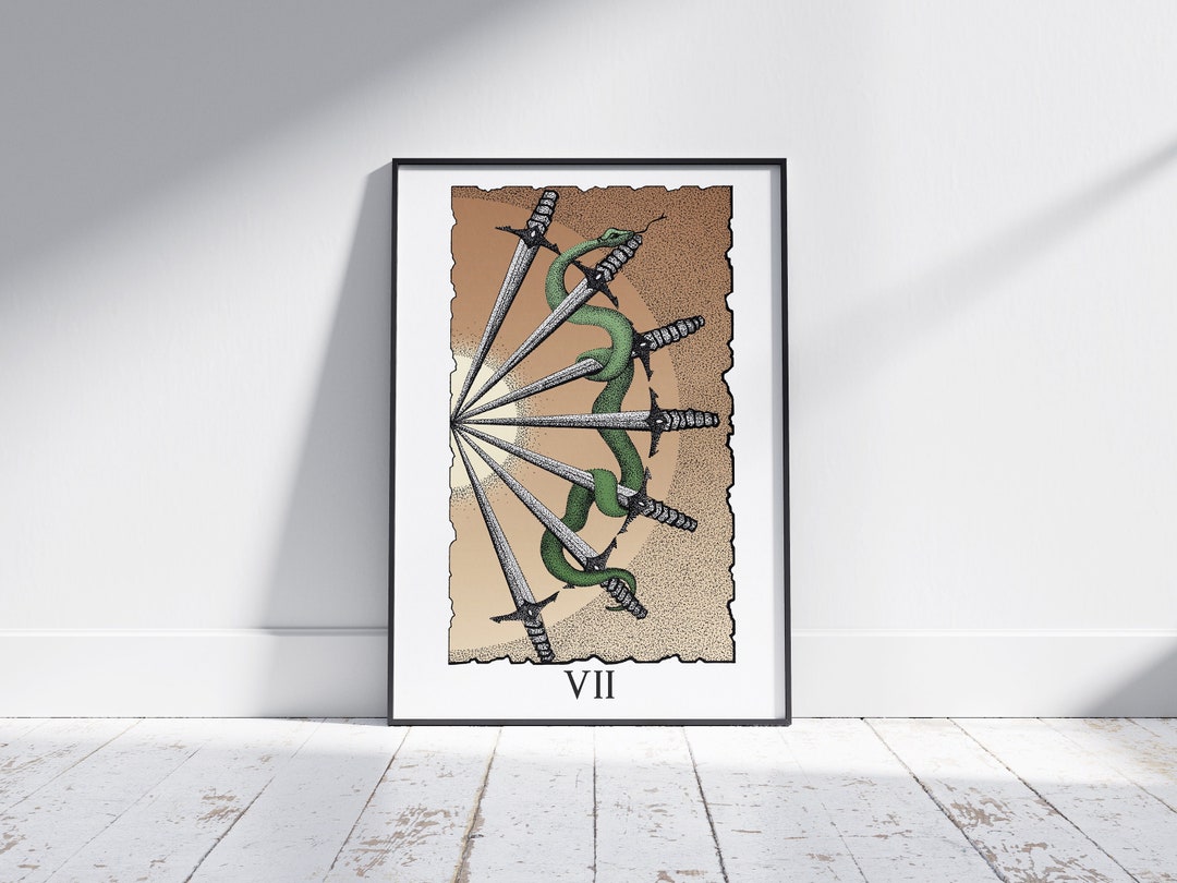 Tarot Card Poster Seven of Swords, Mystical Universe Tarot Print COLOR ...