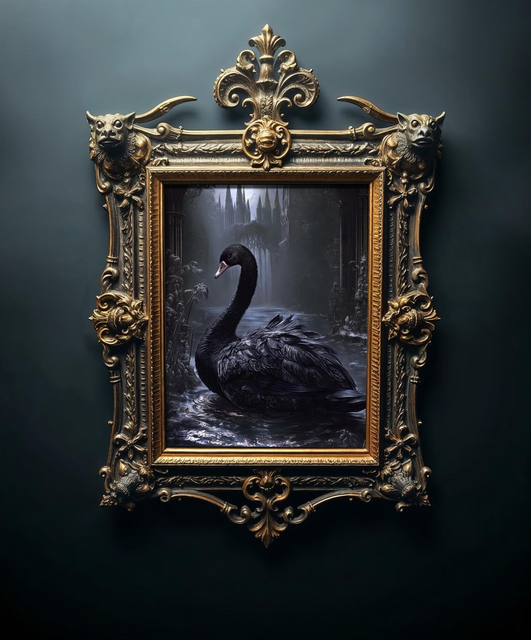 Gothic Black Swan Oil Painting Print, Printable Vintage Dark Romance ...