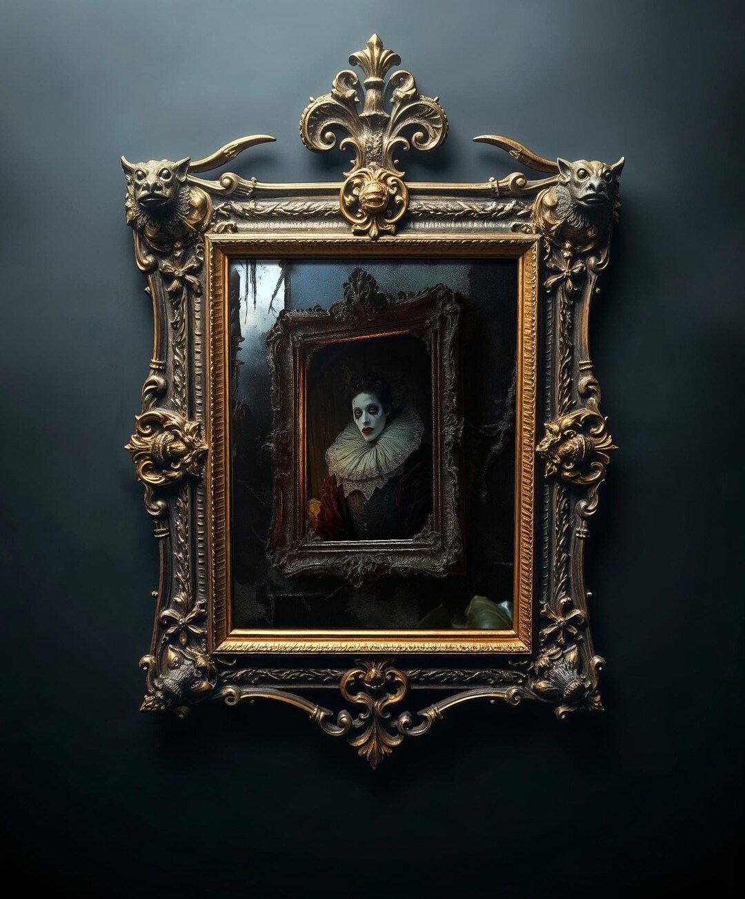 Gothic Gilded Frame With A Portrait of an Baroque Vampire Oil Painting ...