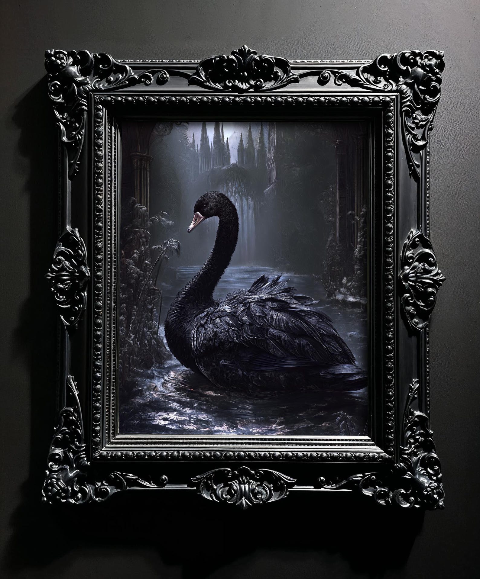 Gothic Black Swan Oil Painting Print, Printable Vintage Dark Romance ...
