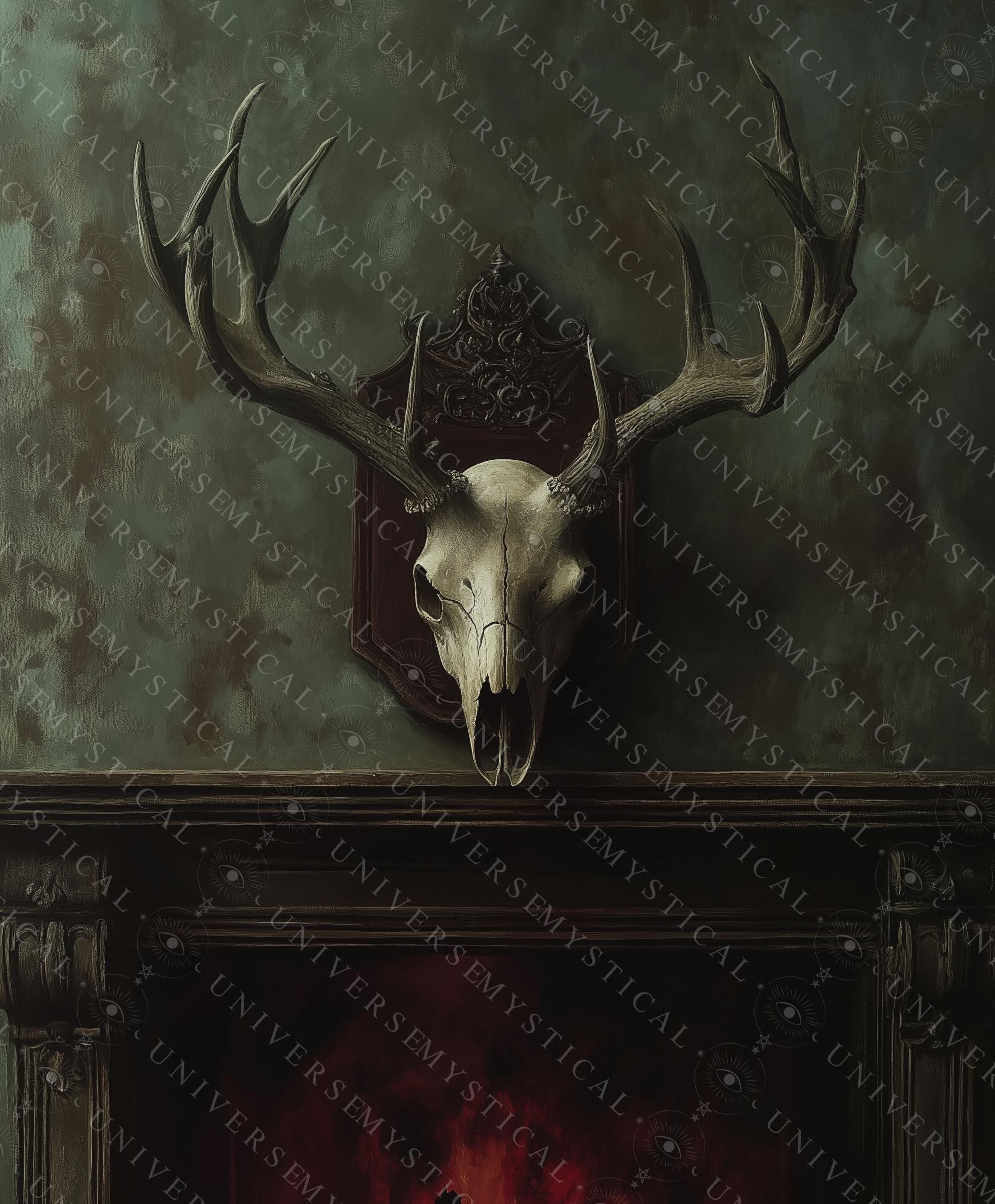 Gothic Skull of A Mythical Creature Oil Painting Print, Printable ...