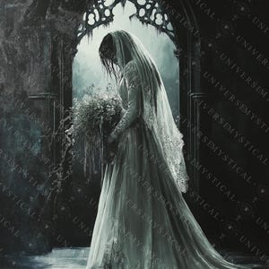 Gothic Ghostly Bride Oil Painting Print, Printable Vintage Dark Romance ...