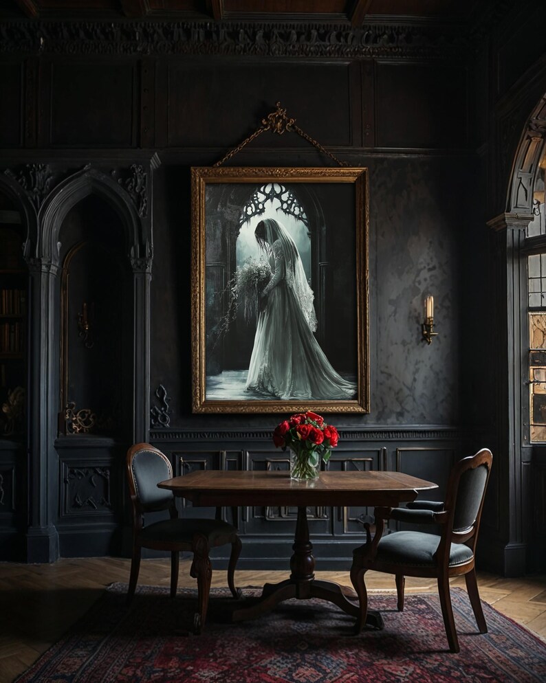 Gothic Ghostly Bride Oil Painting Print, Printable Vintage Dark Romance ...