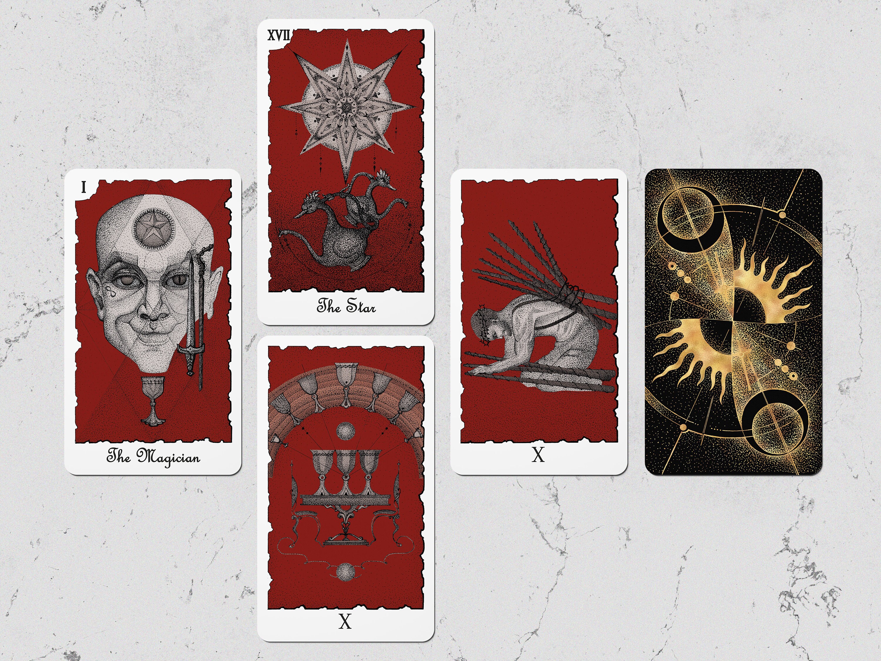 Grey RED Tarot Deck With Digital Guidebook & Tarot Bag, Tarot Deck for ...