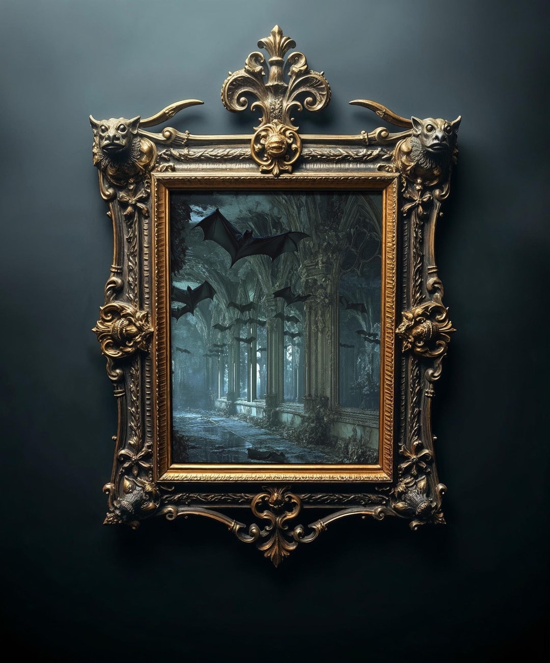 Gothic Bats in A Hall With Mirrors Oil Painting Print, Printable ...
