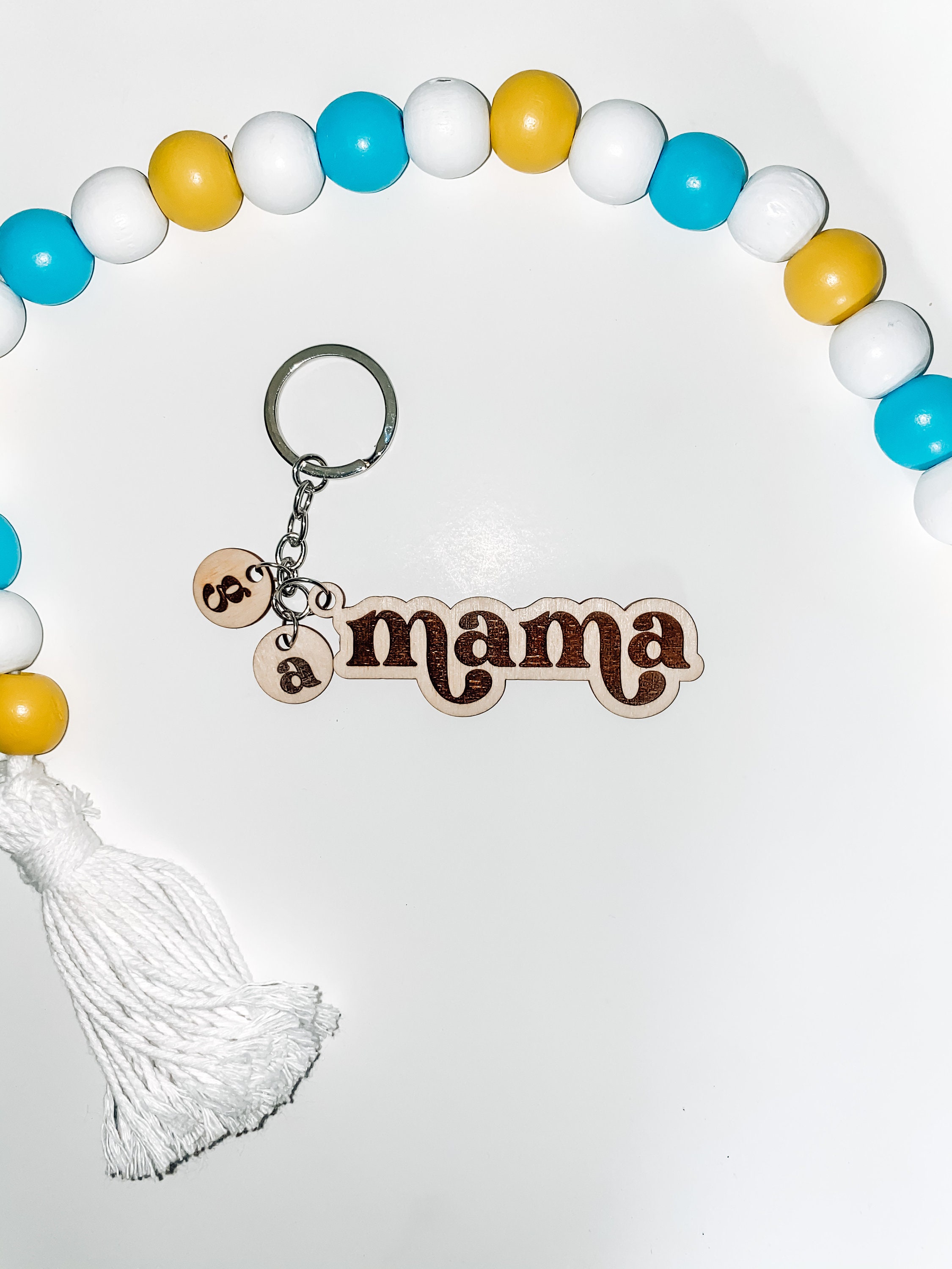 Mama Wood Keychain With Kids Initial Charms | Etsy