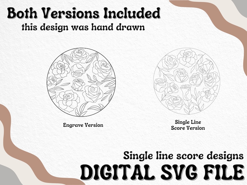 Rose Floral Line Art Single Line Scoring File Floral - Etsy