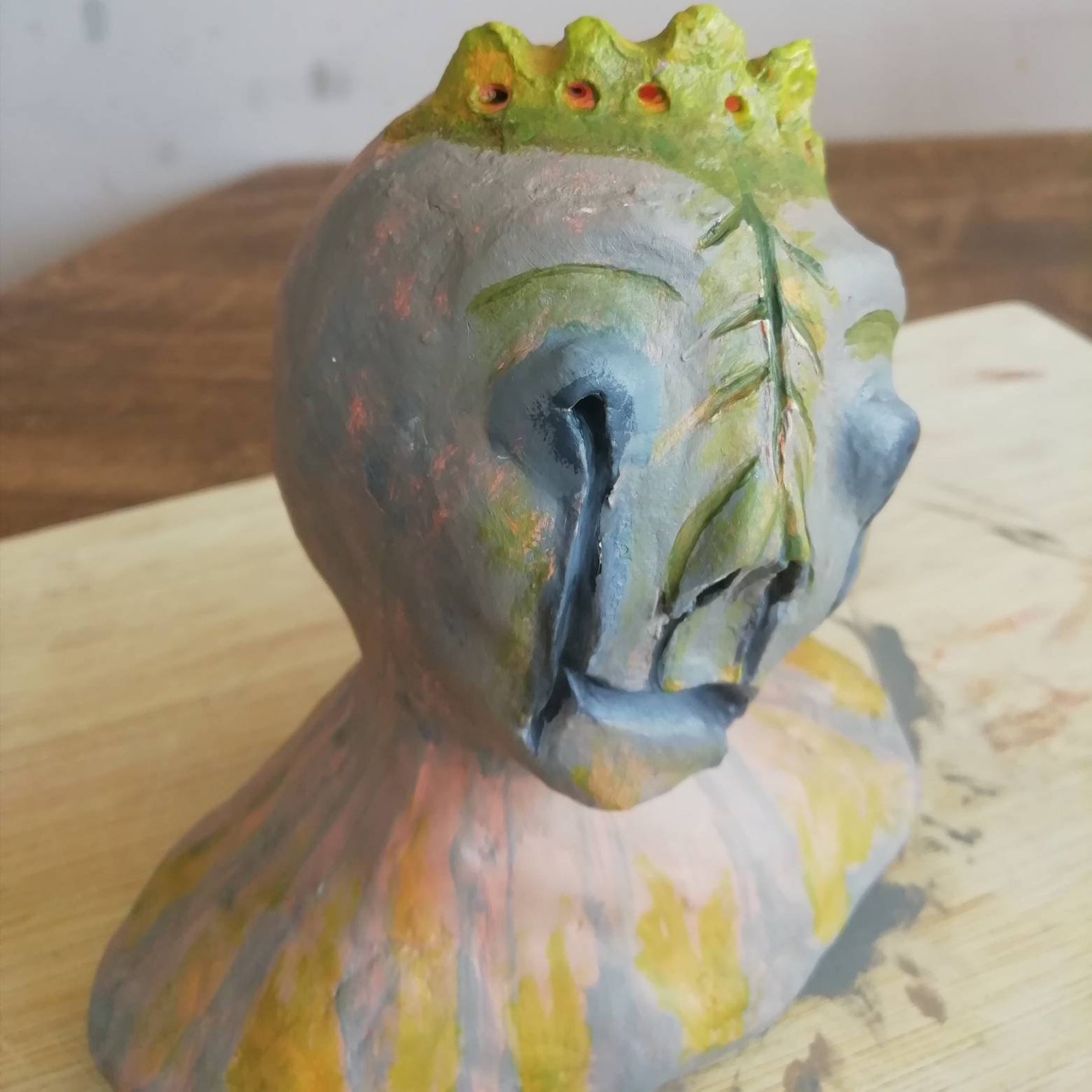 Surrealist dark art Clay head bust sculpture crying face crown | Etsy