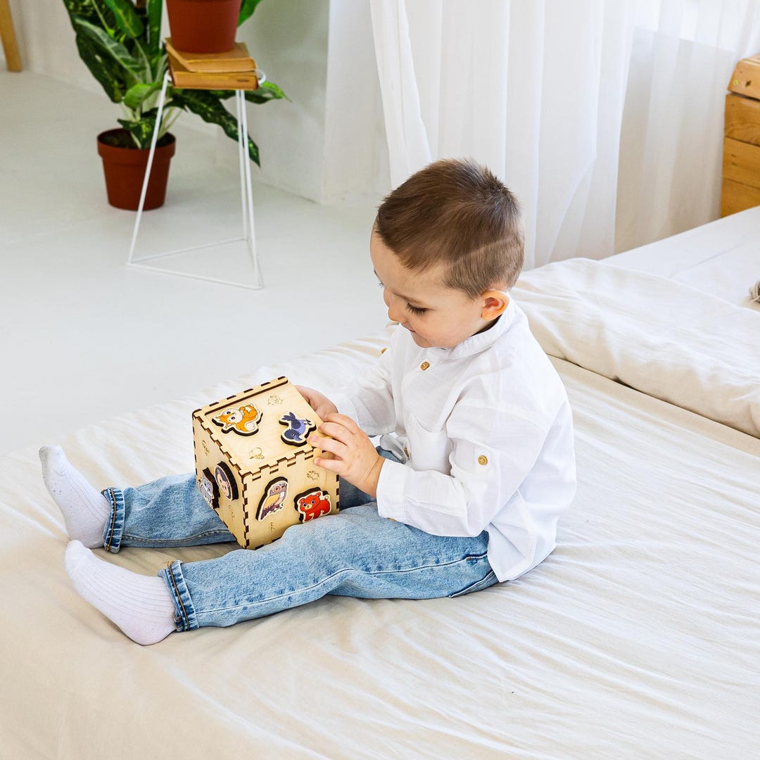 Animal Shape Sorter Cube, Woodland Theme Gift, Wooden Montessori Toys ...