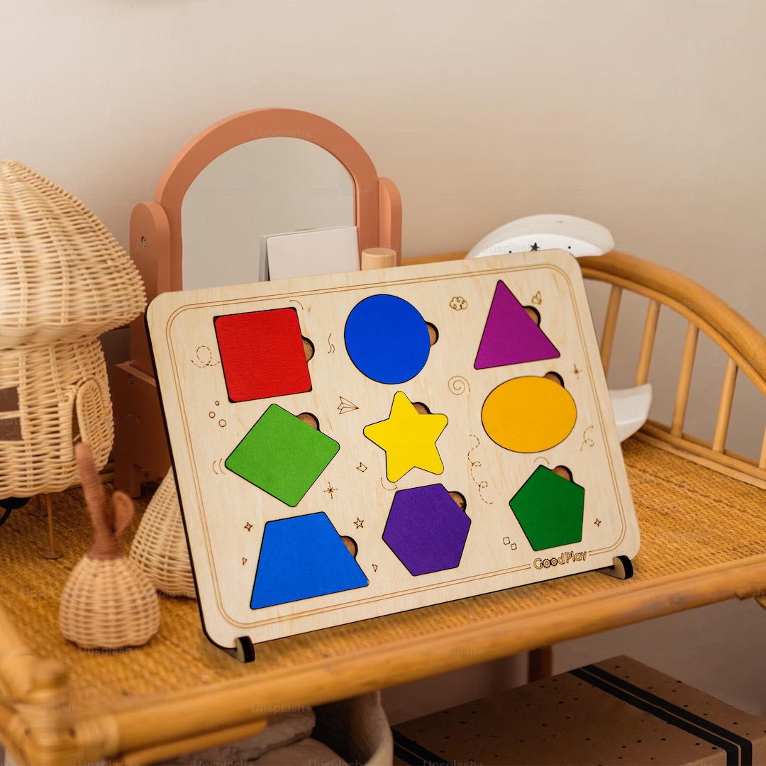Wooden Shape Sorter, Rainbow Geometric Montessori Toy, Gift for Fine ...