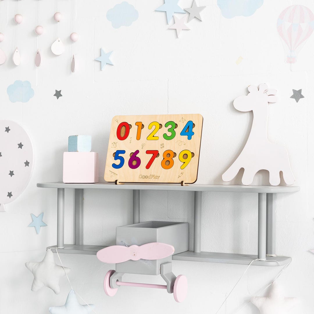 Number Wooden Puzzle Montessori Toy Kids Toddler Educational Toy Shape ...