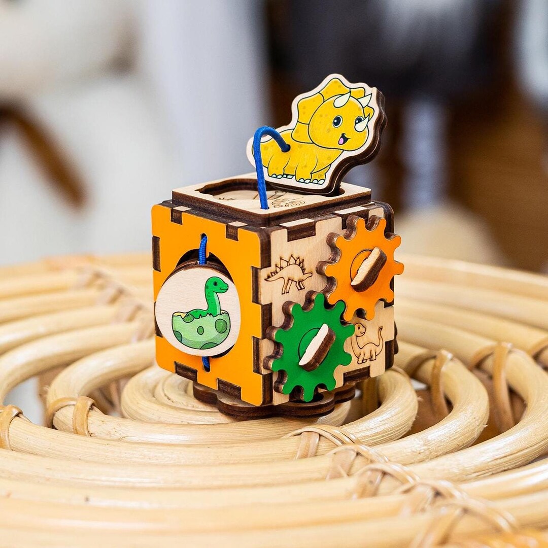 Compact Busy Cube With Dinasaurs 2 Wooden Box for Stroller Baby Girl ...