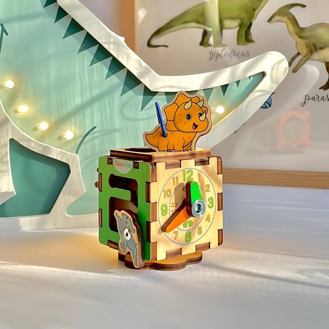 Mini Busy Cubo Sensorial Con Dinosaurios, Juguete Montessori De Madera ...
