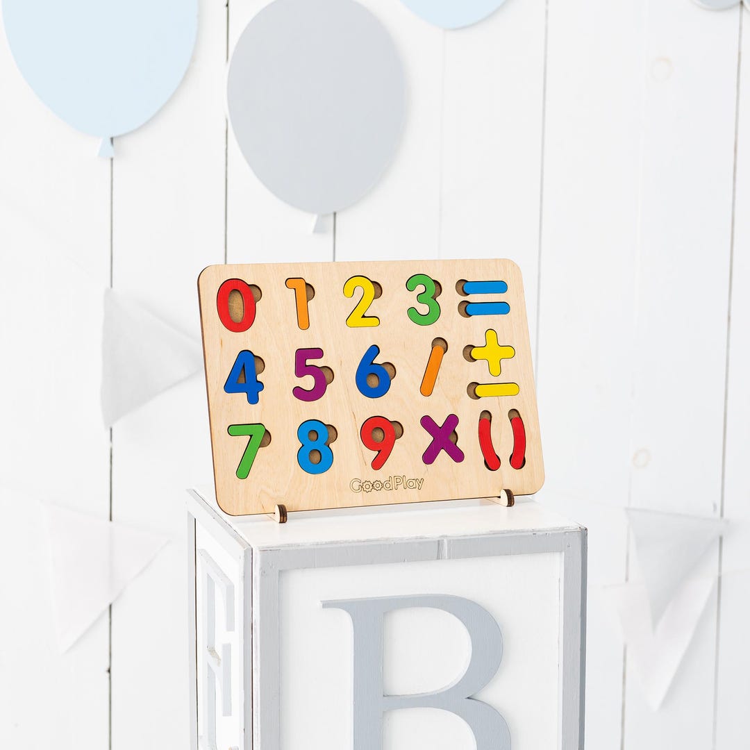 Montessori Wooden Number Puzzle: Math Shape Sorter Toy - Etsy