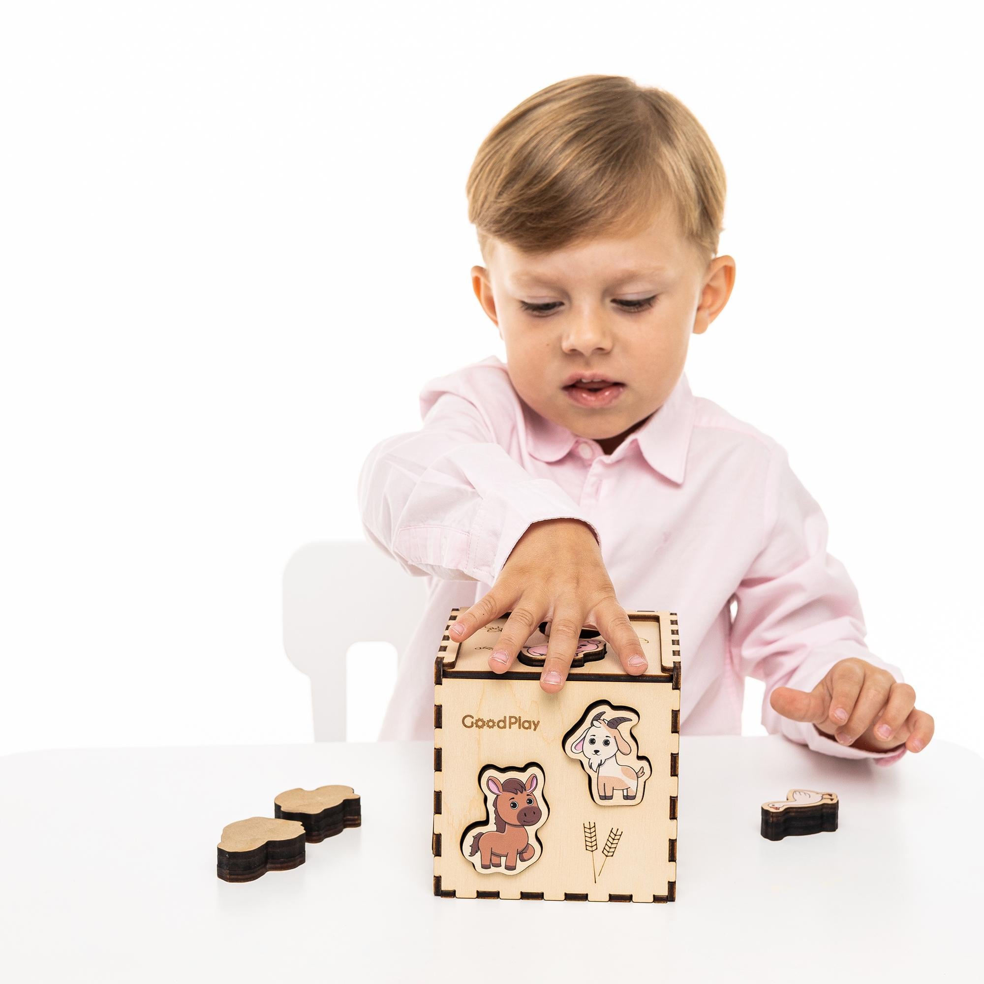 Wooden Farm Animal Sorting Cube: Montessori Toddler Toy, Shape Sorter ...
