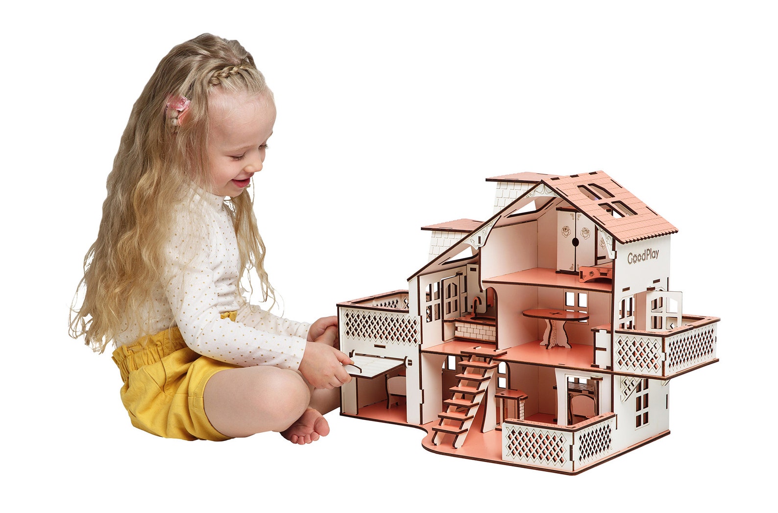 Dollhouse Baby girl Doll house with a garage and LED | Etsy