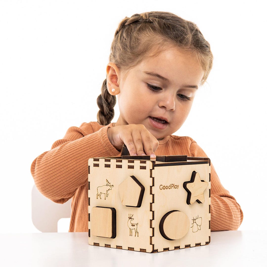 Wooden Shape Sorter - Activity Cube Coloring Toy - Wooden Montessori ...