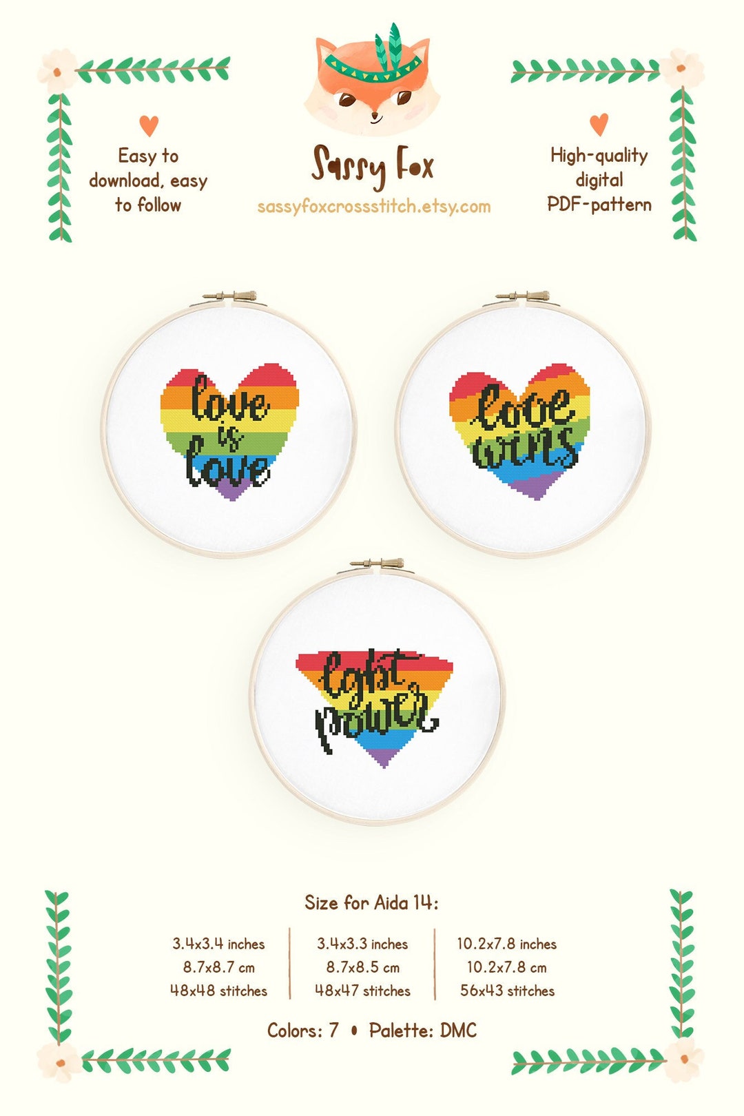Gay Pride Cross Stitch Pattern. Bundle of 3 Rainbow Charts. - Etsy