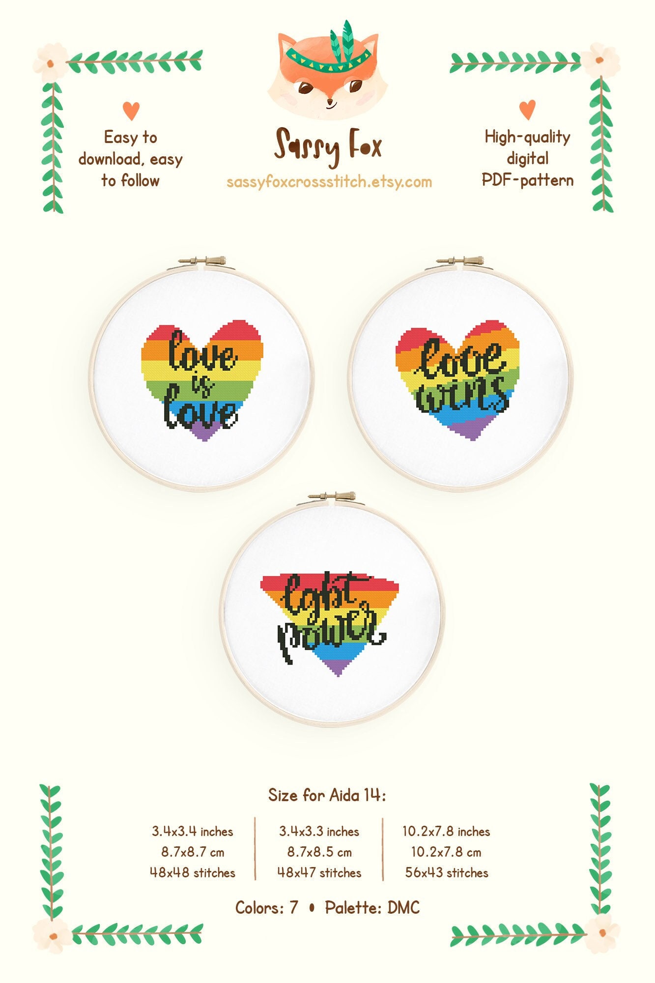 Gay Pride Cross Stitch Pattern. Bundle of 3 Rainbow Charts. - Etsy