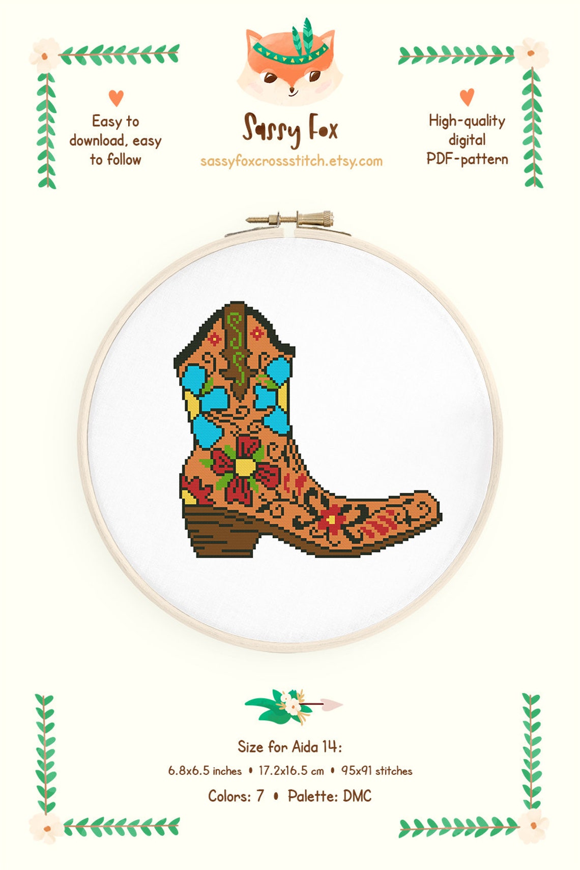 Cowboy Boot Cross Stitch Pattern. Rustic Chart. Instant - Etsy