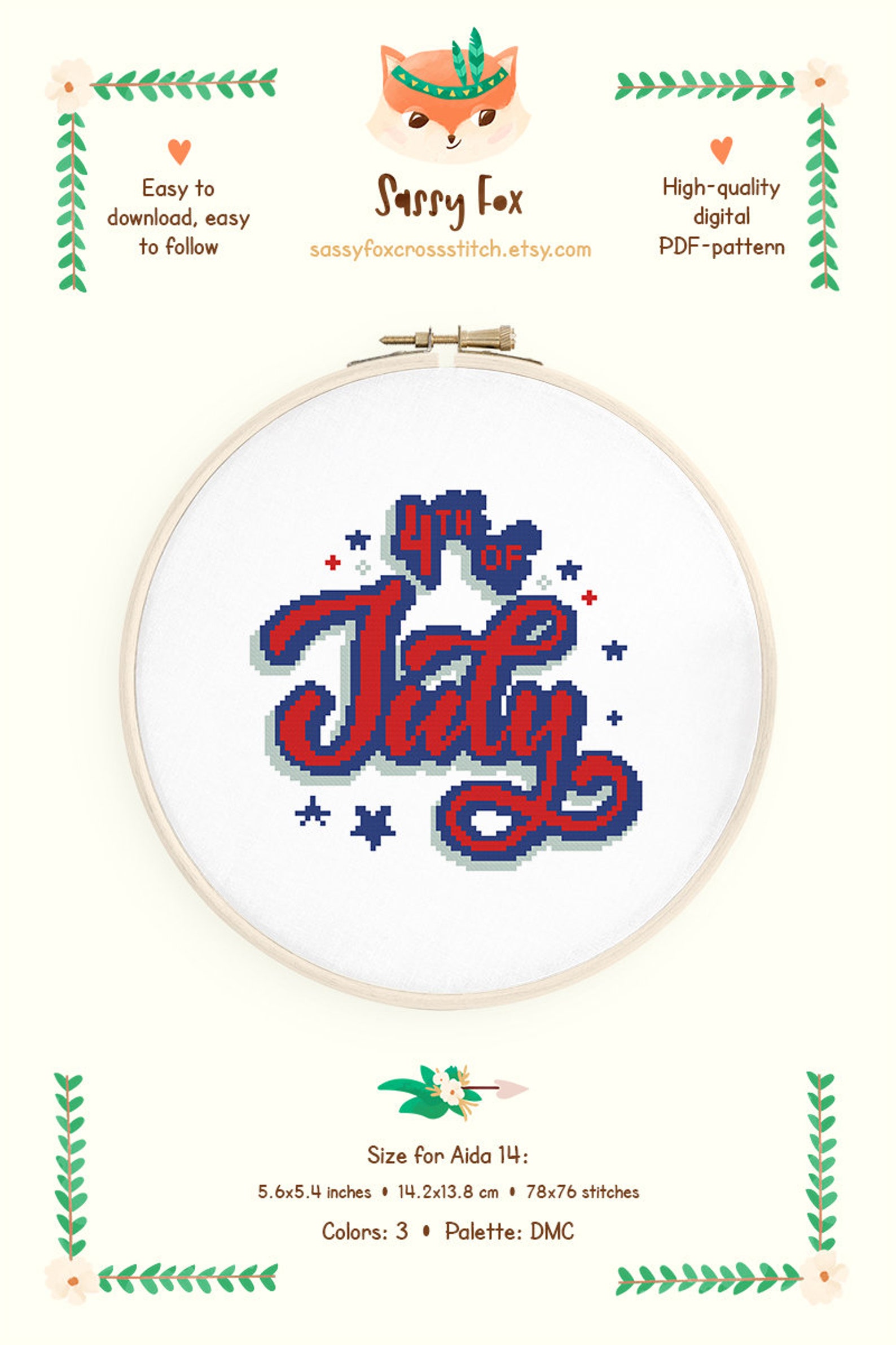 Independence Day Cross Stitch Pattern. Happy 4th of July - Etsy