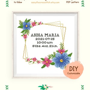 Floral Birth Sampler Cross Stitch Pattern Easy DIY Birth - Etsy