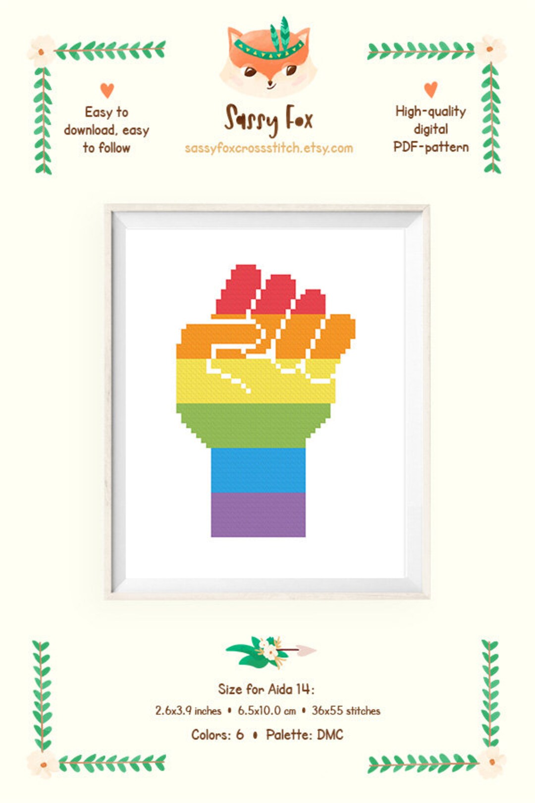 Rainbow LGBT Raised Fist Cross Stitch Pattern. Pride Hand - Etsy