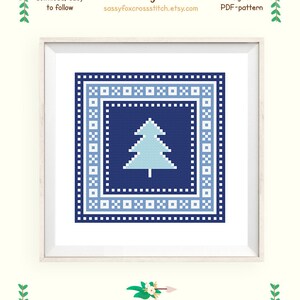 Blue Christmas Tree Cross Stitch Pattern. Christmas Sampler | Etsy
