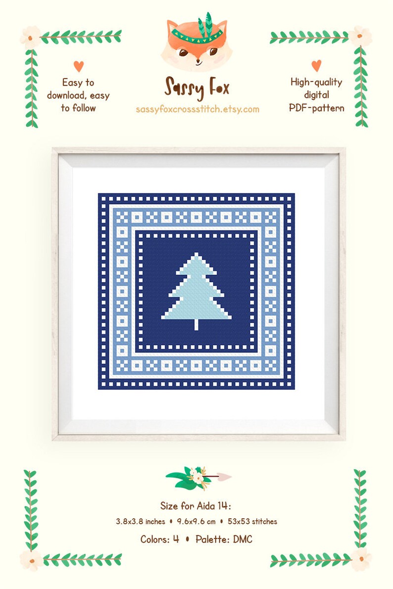 Blue Christmas Tree Cross Stitch Pattern. Christmas Sampler - Etsy