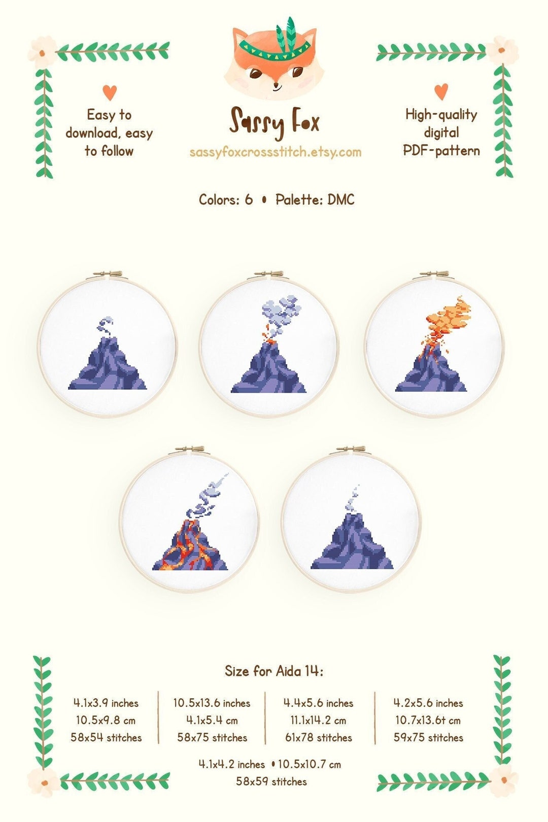 Pixel Volcano Cross Stitch Pattern. 8-bit Volcano Lifecycle: From Calm ...