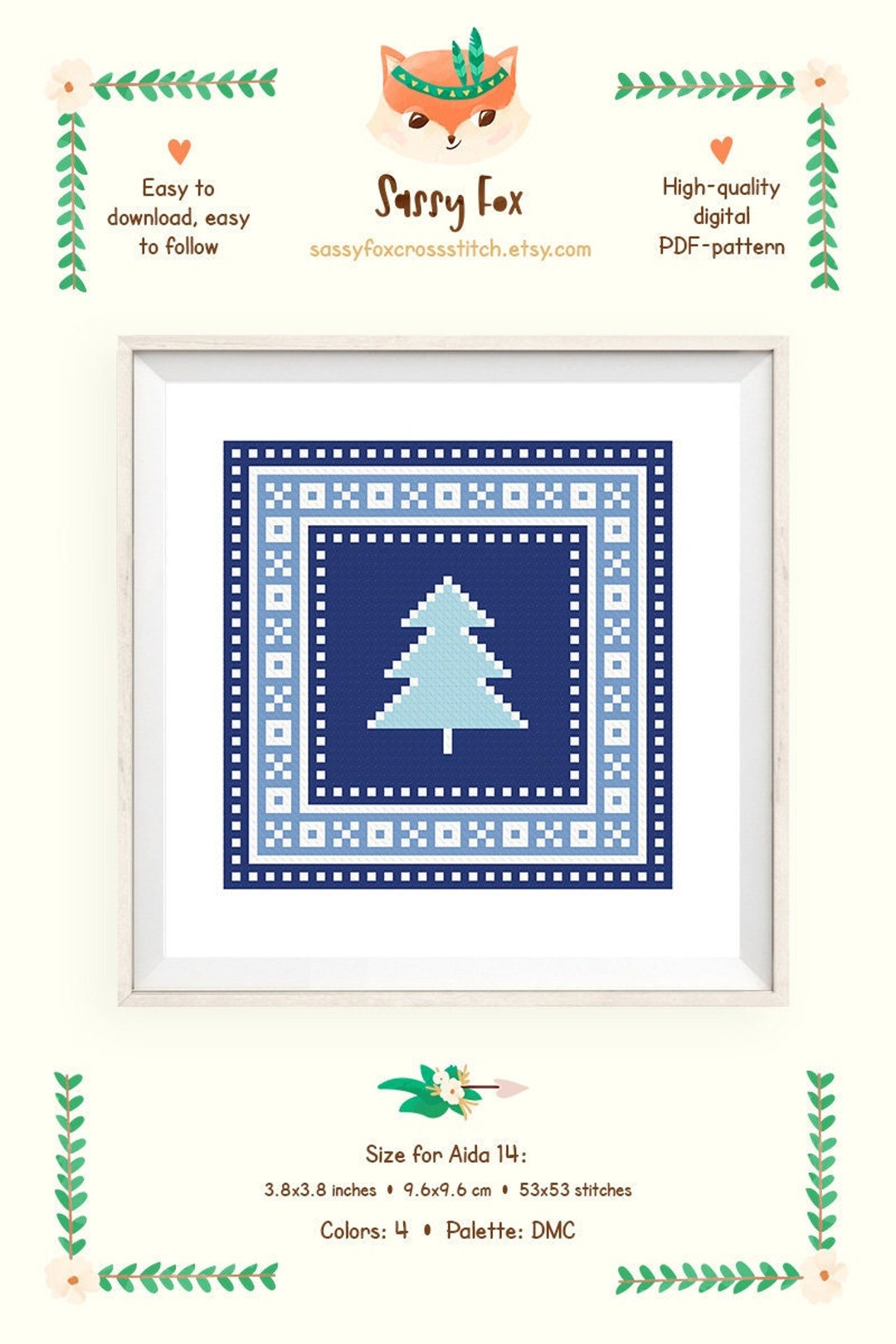 Blue Christmas Tree Cross Stitch Pattern. Christmas Sampler Cross ...