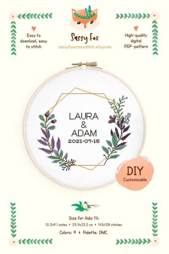 Wedding Cross Stitch Pattern Easy DIY Floral Wedding Record - Etsy