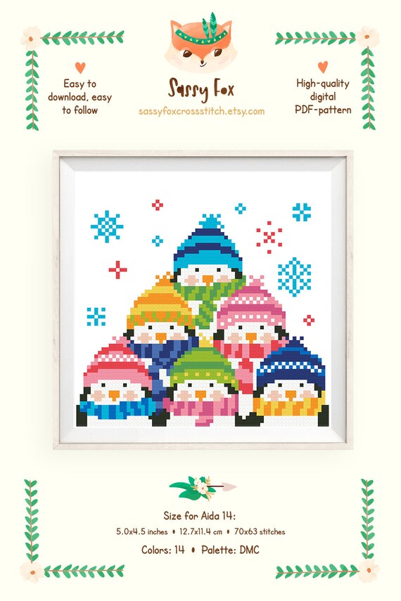 Christmas Penguins Cross Stitch Pattern. Merry Penguin Cross - Etsy