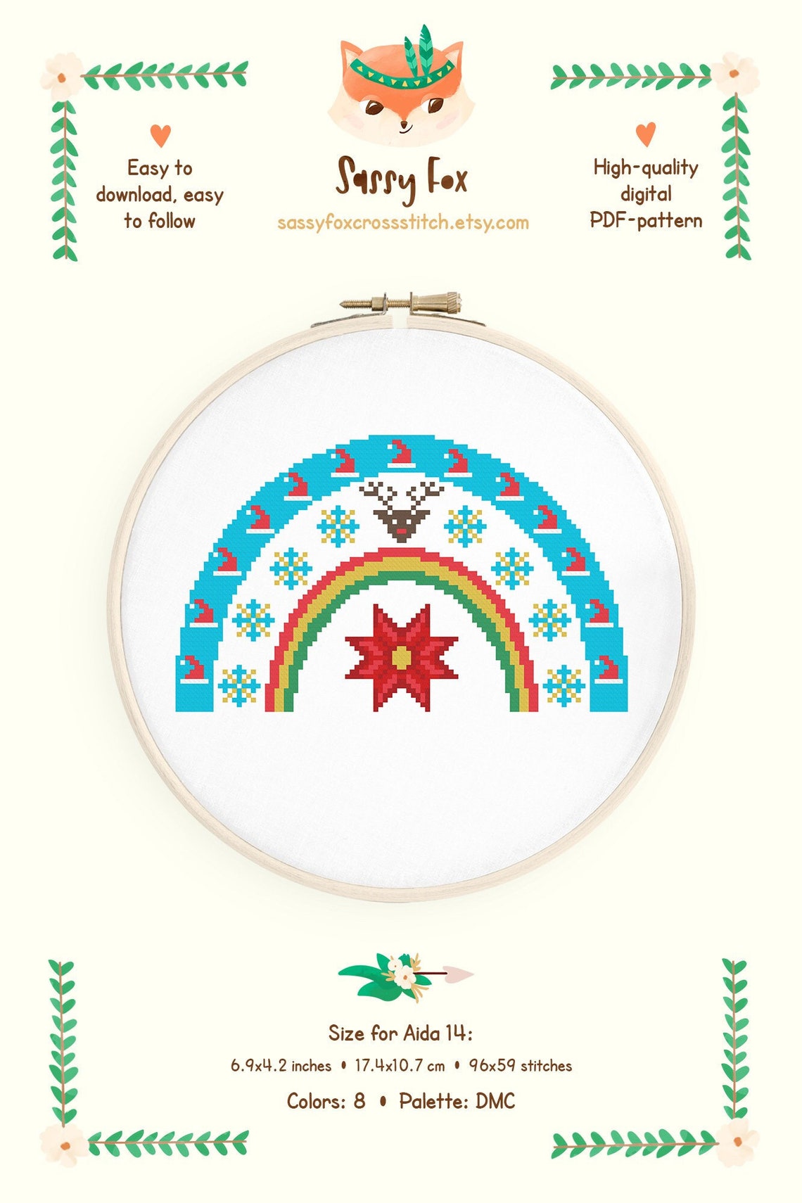 December Rainbow Cross Stitch Pattern. Christmas Cross Stitch. Winter ...