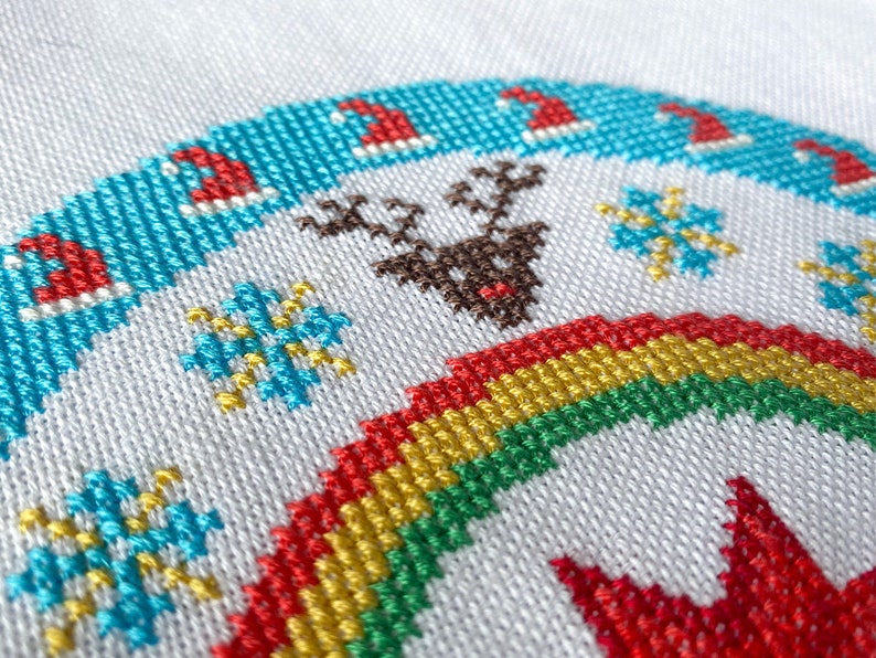 December Rainbow Cross Stitch Pattern. Christmas Cross Stitch. Winter ...