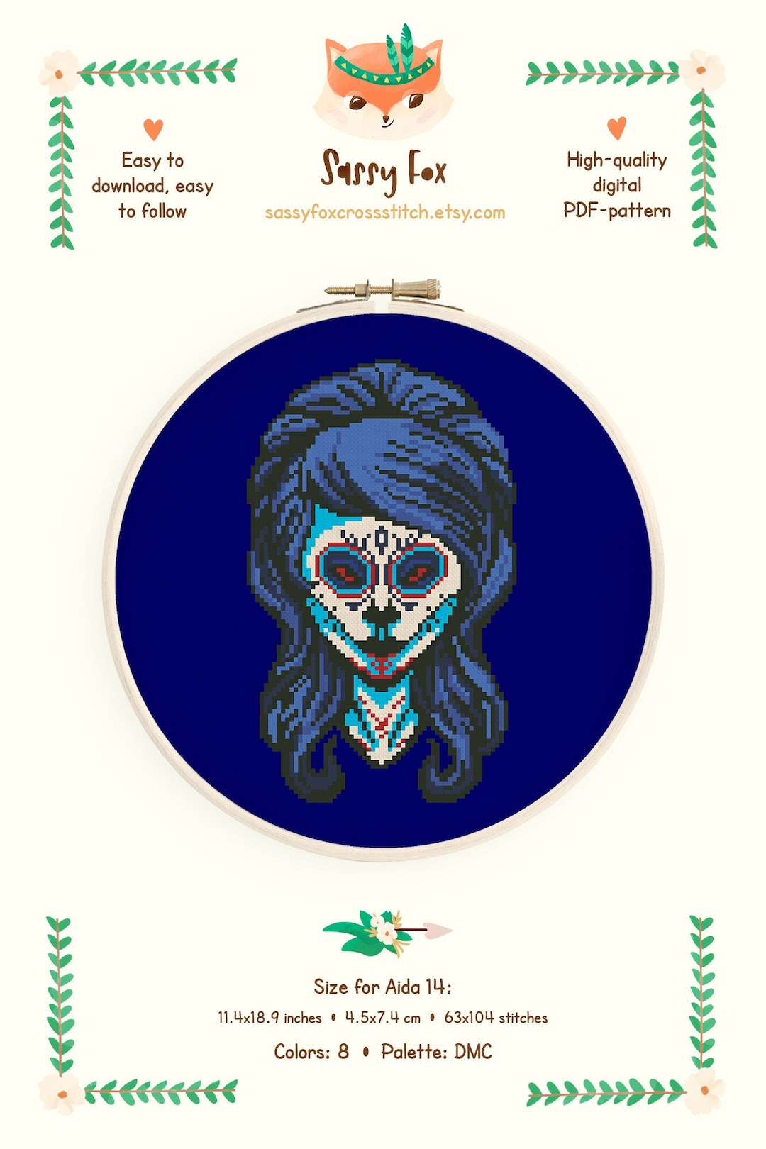 Gothic Girl Cross Stitch Pattern. Day of the Dead Chart. Instant ...