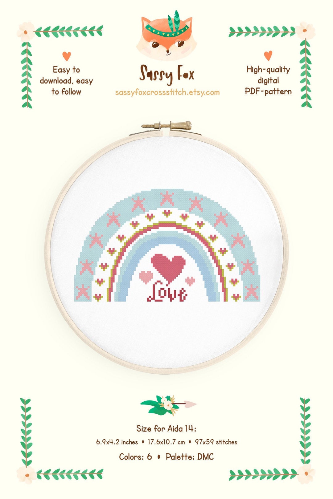 February Rainbow Cross Stitch Pattern. Valentine's Day Cross Stitch ...