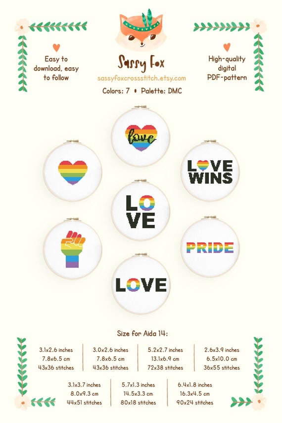 LGBT Cross Stitch Pattern. Bundle of 7 Rainbow Charts. Instant | Etsy