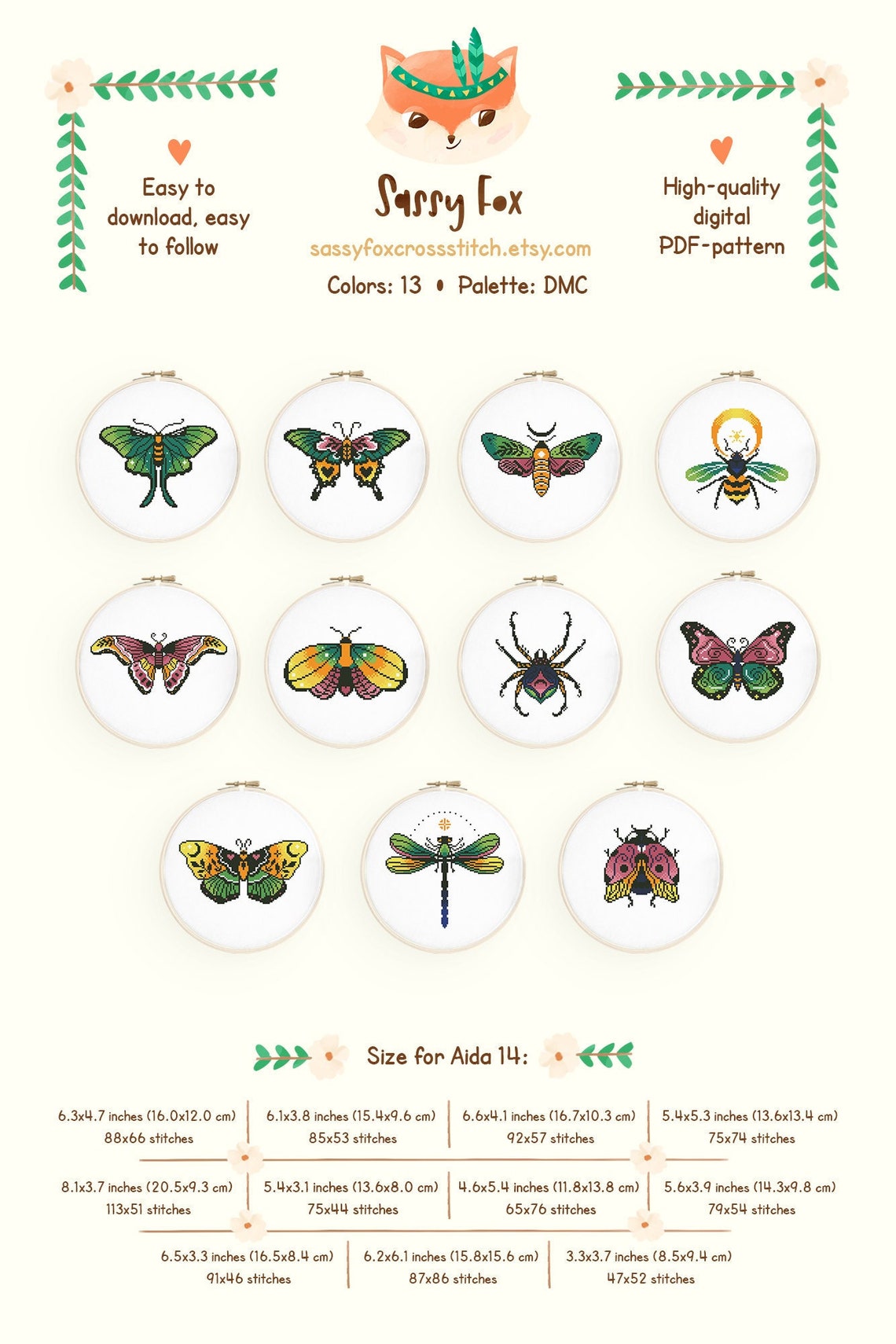 Moths and Beetles Cross Stitch Pattern. Whimsical Bugs Chart. - Etsy