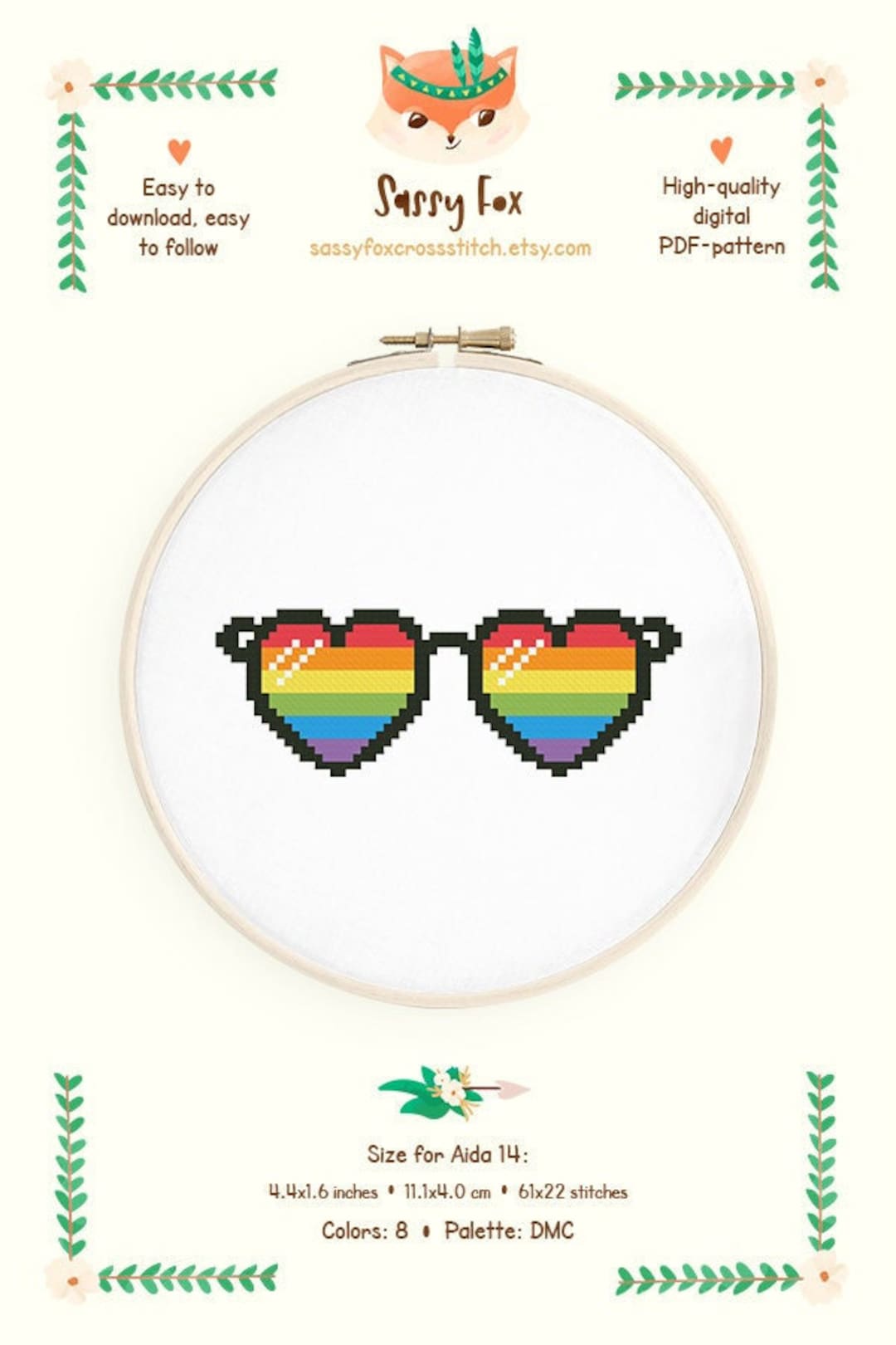 Rainbow Glasses Cross Stitch Pattern. LGBT Rights Chart. Pride Day ...