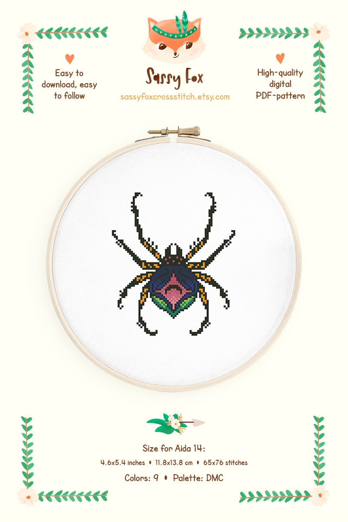 Abstract Spider Cross Stitch Pattern. Halloween Boho Spider - Etsy