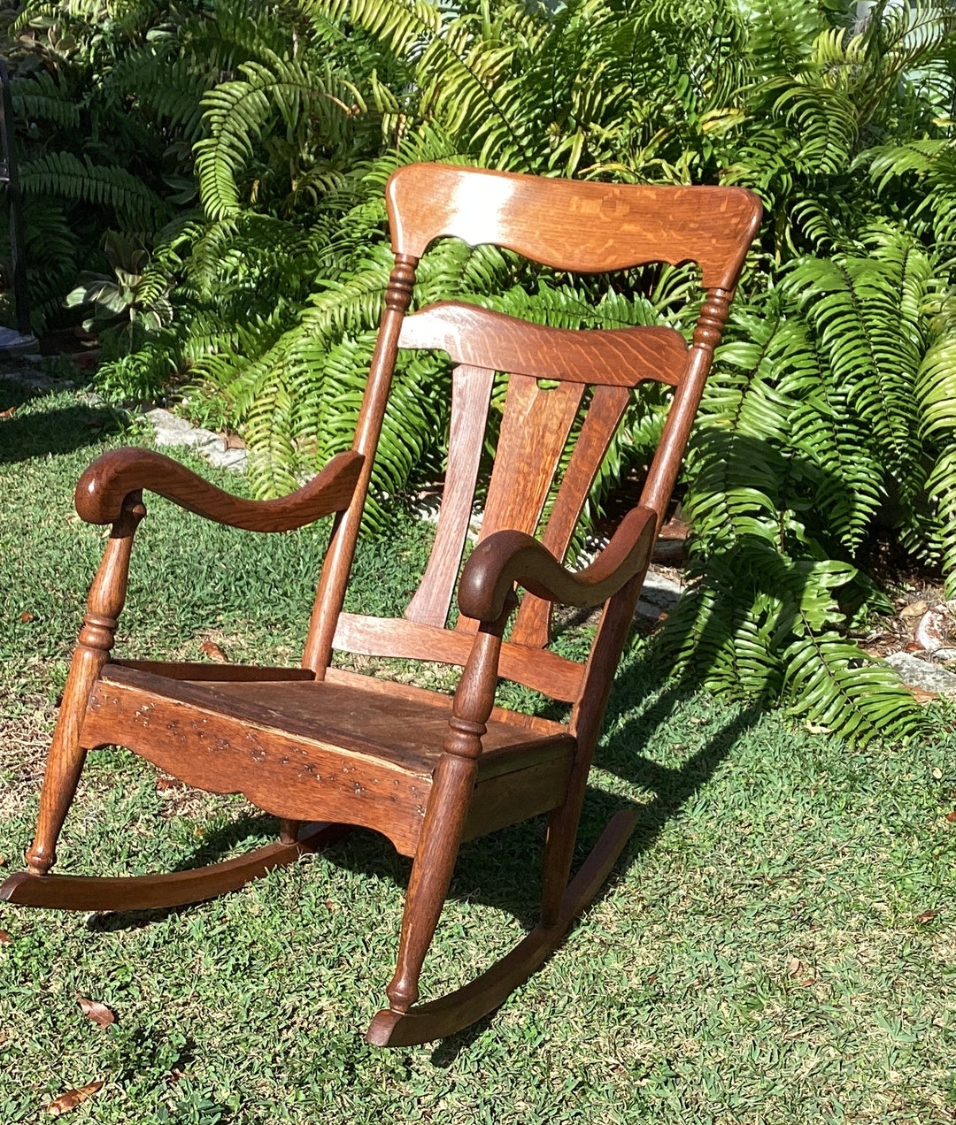 Antique Solid Quarter Sawn Tiger Oak Rocking Chair/ Rocking Chair/ Wood ...