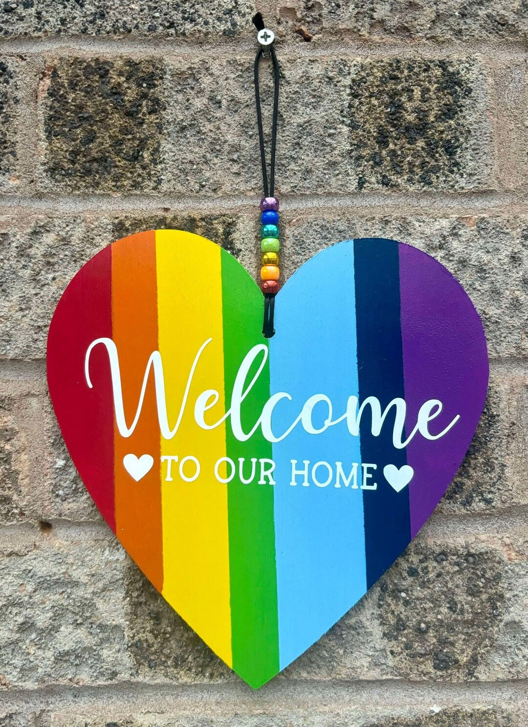 Welcome Heart Sign Wall Decor, Hand Painted Wooden Heart Shaped Wall ...
